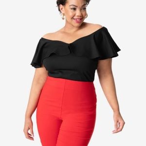 Unique Vintage | Tops | Unique Vintage Black Ruffle Frenchie Top | Poshmark